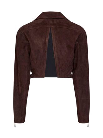 Alaia Womens Biker Jacket Brown Suede Goatskin Bomber