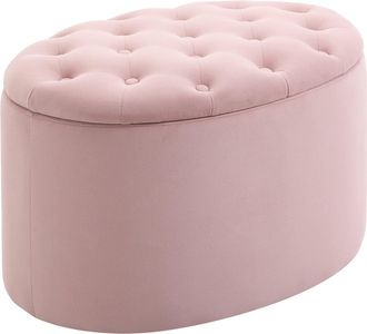 HOMCOM Sitzbank mit Stauraum Polsterbank mit Samtoptik, Sitztruhe Ovale Form, Truhenbank f&uuml;r Wohnzimmer Schlafzimmer Flur 71 x 52 x 42 cm, Rosa