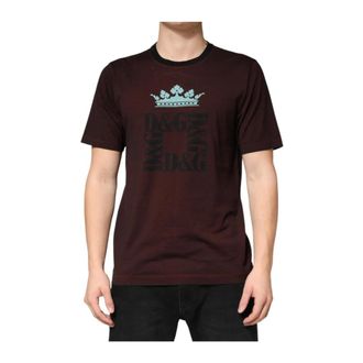 Dolce & Gabbana Homme, Tops, Brun, Taille: M T-shirt en coton &agrave; col rond avec motif couronne DG