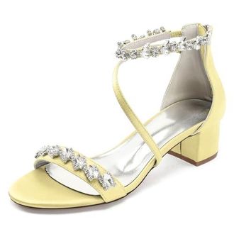 Generic Chaussures De Mariage Femmes Mari&eacute;e Talons Bas Bout Ouvert Chunky Heels Sandales Bureau Travail Soir Talons Hauts 4.5Cm,Jaune,37 EU