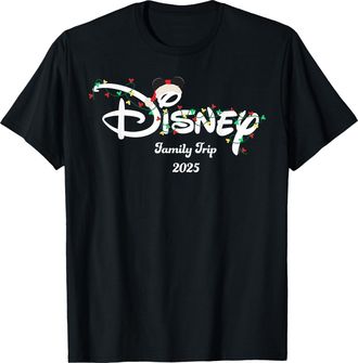 Disney Mickey Christmas Lights Family Trip 2025 Script Logo T-Shirt