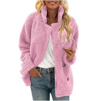 Generic Veste polaire confortable pour femme - Haut à capuche en peluche surdimensionné - Col ouvert sur le devant - Manteau en polaire doux et chaud avec bor