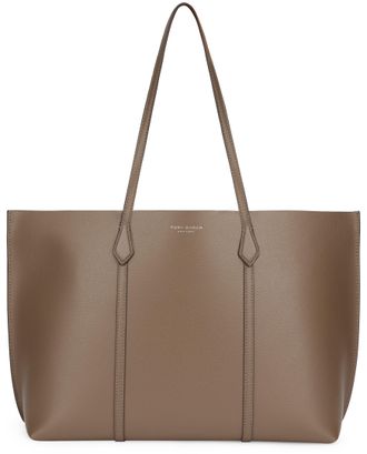 Tory Burch Womens Tote Bag Perry Leather Wild Mushroom Calfskin