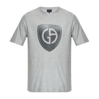 Giorgio Armani Homme, Tops, Gris, Taille: 2XL T-shirt &agrave; col rond en jersey de viscose et cachemire