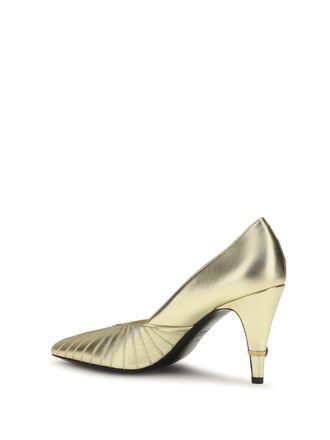 Versace Womens Pumps Metallic Leather Light Gold Calf High Heel Shoes