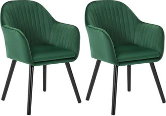 Woltu Esszimmerstühle 2er Set, für Schlafzimmer Küche Wohnzimmer, Küchenstühle gepolstert mit Armlehne, aus Samt Massivholz, Dunkelgrün