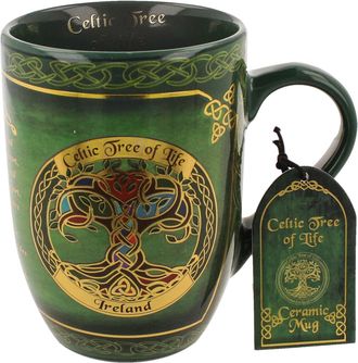 Guinness Shamrock Gift Company Keltische Lebensbaum Tasse, Keramik, Tasse, 1 St&uuml;ck, Zylindrisch, Gl&auml;nzend, Gr&uuml;n, Traditionell, Irisch, Keltisches Design, Recyc