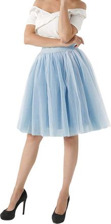 Minetom Damen T&uuml;llrock Rockabilly Tutu Rock Hohe Taille Ballett Unterrock Kurz Petticoat Vintage Karneval Party Knielang Unterrock Skirt Hellblau L