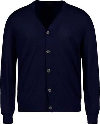 Hackett Herren Cardigan blau Merinowolle unifarben