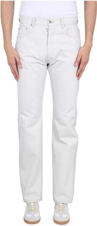 Maison Margiela Homme, Jeans, Blanc, Taille: W30 Jeans Slim Fit avec Bande Teinte Contrast&eacute;e