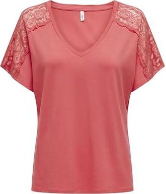 Only ONLMOSTER S/S V-Neck Lace Top JRS, T-Shirt Femme, Rose of Sharon