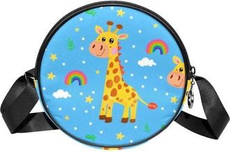 Generic Petit sac &agrave; bandouli&egrave;re rond pour femme, girafes avec fermeture &eacute;clair, bretelles r&eacute;glables, sac &agrave; main rond d&eacute;contract&eacute; pour femmes et filles