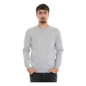 HUGO BOSS Rundhalsausschnitt Pullover aus Wolle mit Logo - - Knitwear - Herren - Grau - 2XL