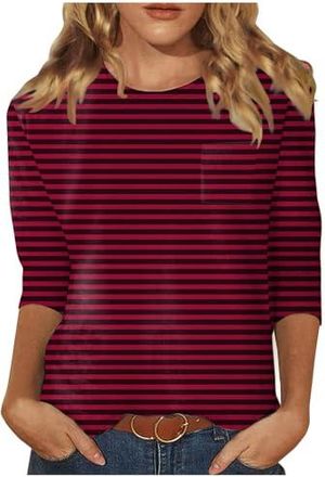 Generic T-shirt &agrave; manches longues pour femme - Haut &agrave; manches 3/4 pour la vie d&eacute;t&eacute; d&eacute;contract&eacute;e - Mode d&eacute;contract&eacute;e polyvalente - Design classique col rond - 