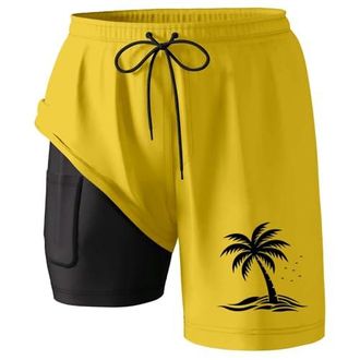 Generic Maillot de bain pour homme avec doublure de compression, couture int&eacute;rieure, short de bain, maillot de bain avec poches, jaune, 5XL