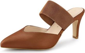 Allegra K Mules &agrave; talons aiguilles &agrave; bout pointu et sangle &eacute;lastique pour femme, marron, 40 EU