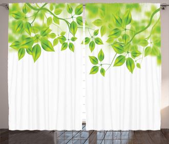 Abakuhaus Baum Rustikaler Vorhang, Blätter Frühling Kunst, Wohnzimmer Universalband Gardinen mit Schlaufen und Haken, 280 x 225 cm, Weiß Grün