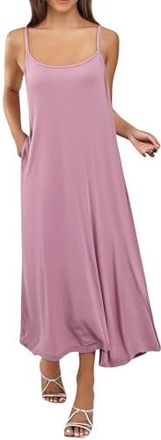 Generic Robe dété pour femme en modal de coton modal solide à bretelles spaghetti - Robe ample décontractée grande taille, rose, 8XL