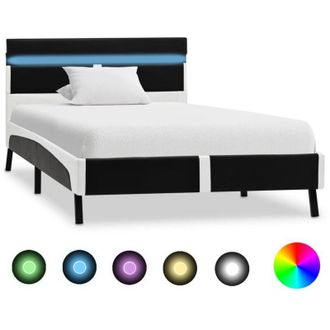 vidaXL Bettgestell mit led Schwarz Kunstleder 90x200 cm Vidaxl
