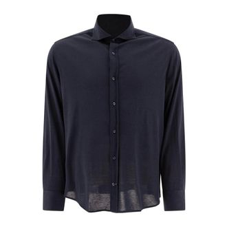 Brunello Cucinelli Homme, Chemises, Bleu, Taille: 3XL Chemise M&eacute;lange Soie et Coton