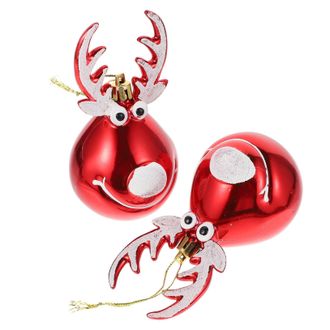 Aboofan Weihnachtskugel Rentier Anh&auml;nger Aus Kunststoff Kreativer Christbaumschmuck Kleiner Roter Baumdekor Festlicher Weihnachtsball Im 2 St&uuml;ck