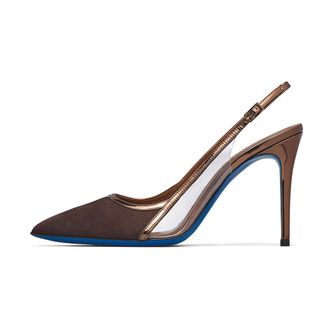 Loriblu Femme, Chaussures, Brun, Taille: 38 EU Escarpins ouverts en daim et cuir verni avec empi&egrave;cements en plexi