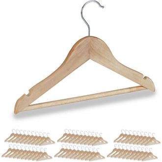 Relaxdays 60 x Kinder Kleiderb&uuml;gel im Set, Hosenstange, Hemd, 360 Grad drehbar, M&auml;dchen, Jungen, Baby B&uuml;gel, Holz, natur