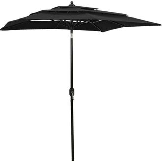 vidaXL Vidaxl - Parasol &agrave; 3 niveaux avec m&acirc;t en aluminium Noir 2x2 m
