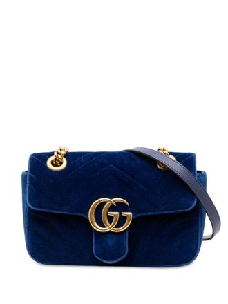 Gucci 2016-2025 Small GG Marmont Matelasse Velvet shoulder bag - Bleu