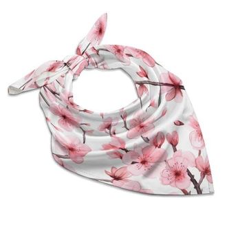 Generic Écharpe carrée en soie légère avec fleurs de cerisier printanières, écharpes vintage pour cheveux respirants, cadeaux pour femmes et hommes, multicolo