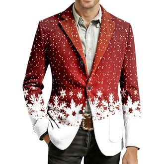 Generic Veste Homme Costume de Noël, Veste en Velours côtelé élégante pour Occasions Formelles avec cranté et Design imprimé Festif soirées dannée cérémonies