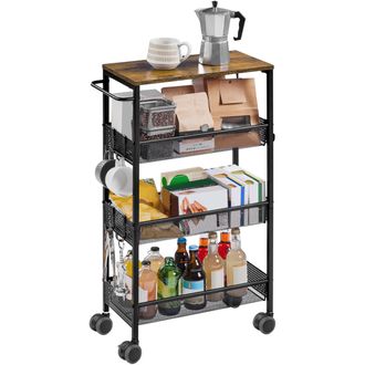 Yaheetech K&uuml;chenwagen, Rollwagen mit 4 Ebenen, Servierwagen schmal, Nischenregal auf Rollen, Aufbewahrungswagen f&uuml;r Kleine R&auml;ume, 45 &times; 22 &times; 79 cm
