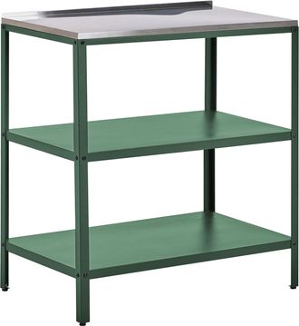 Beliani Outdoor-K&uuml;cheninsel Stahl gr&uuml;n mit Edelstahlplatte Silber modern Vilama