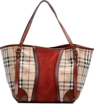 Burberry Shopper - Small Suede Trimmed Haymarket Check Coated Canvas - Gr. unisize - in Braun - f&uuml;r Damen