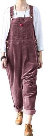 Generic Salopette baggy en velours c&ocirc;tel&eacute; pour femme, salopette en velours c&ocirc;tel&eacute; avec bretelles r&eacute;glables, coupe ample, jambes larges, sarouel brut, Rouge, 5