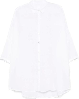 120% Lino Femme, Blouses et Chemises, Blanc, Taille: 36 FR Chemise en Lin Blanc Manches Longues Classique