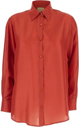Momoni Femme, Blouses et Chemises, Orange, Taille: 38 FR Chemise en soie &agrave; col classique