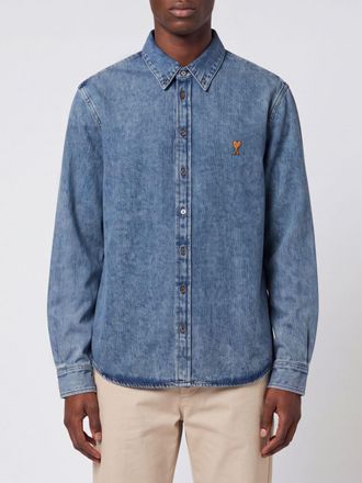 Ami Chemise en denim de coton avec col boutonn&eacute; et logo brod&eacute;