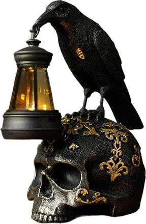 Generic Raven Figur - Skulptur Der Gothic -Schädelharz, Statue Mit Sonnenlaterne, Sammlerfigur, Skulptur Halloween Dekoration | Für Schlafzimmer, Wohnzimmer, 