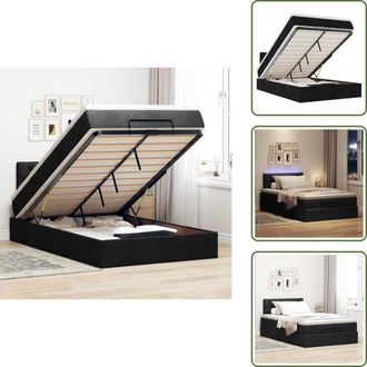 vidaXL Ottoman-Bett mit Matratze & LEDs Schwarz 120x200 cm Stoff - Ottoman-Bett - Ottoman-Betten - Bett Mit Stauraum - Polsterbett