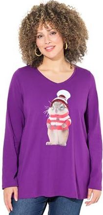Ulla Popken Weihnachtsshirt, Eichh&ouml;rnchen, V-Ausschnitt, Langarm T-Shirt, Violet fonc&eacute;, 48/50 FR Femmes