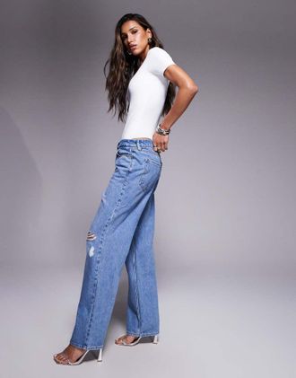 Good American Good 90s - Locker geschnittene Jeans in Mittelblau