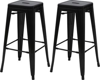Mendler 2er-Set Barhocker HWC-A73AM, Barstuhl Tresenhocker, Metall Industriedesign stapelbar - schwarz
