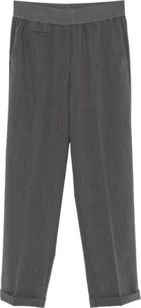 Le Tricot Perugia Pantalon droit &agrave; taille &eacute;lastiqu&eacute;e et revers - Femme - Pantalons - Gris - Taille: 36 FR