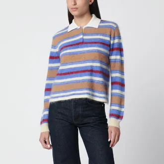 Guest In Residence Grizzly Cropped Rugby Polo-Shirt in Hellblau/Beige