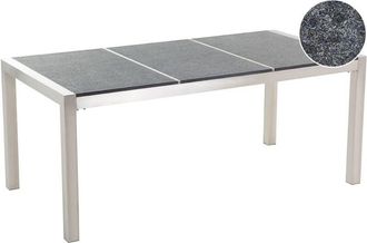 Beliani Gartentisch GROSSETO 180 cm 90 cm geflammter Granit Graphitgrau