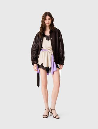 Maje Short Satin Et D&eacute;tails En Dentelle - Beige - Maje