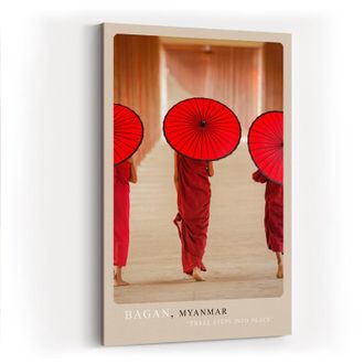 Paul Sinus Art Paul Sinus Wandbild 80x120cm Bagan - buddhistische M&ouml;nche mit roten Schirmen in Myanmar