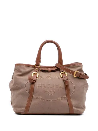Prada sac porté épaule en toile à logo Canapa (2013-2025) - Marron