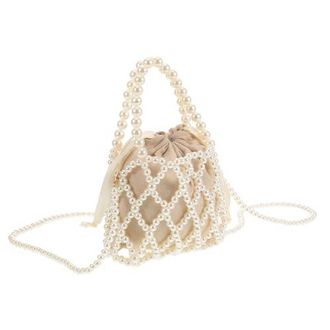 FOMIYES Paquet Seau &agrave; Perles Blanches Tiss&eacute; Main - Paquet &agrave; Main Orn&eacute; de Perles Vintage - Pochette de Soir&eacute;e &Eacute;l&eacute;gante pour Vacances Plage et C&eacute;r&eacute;monie - Acces